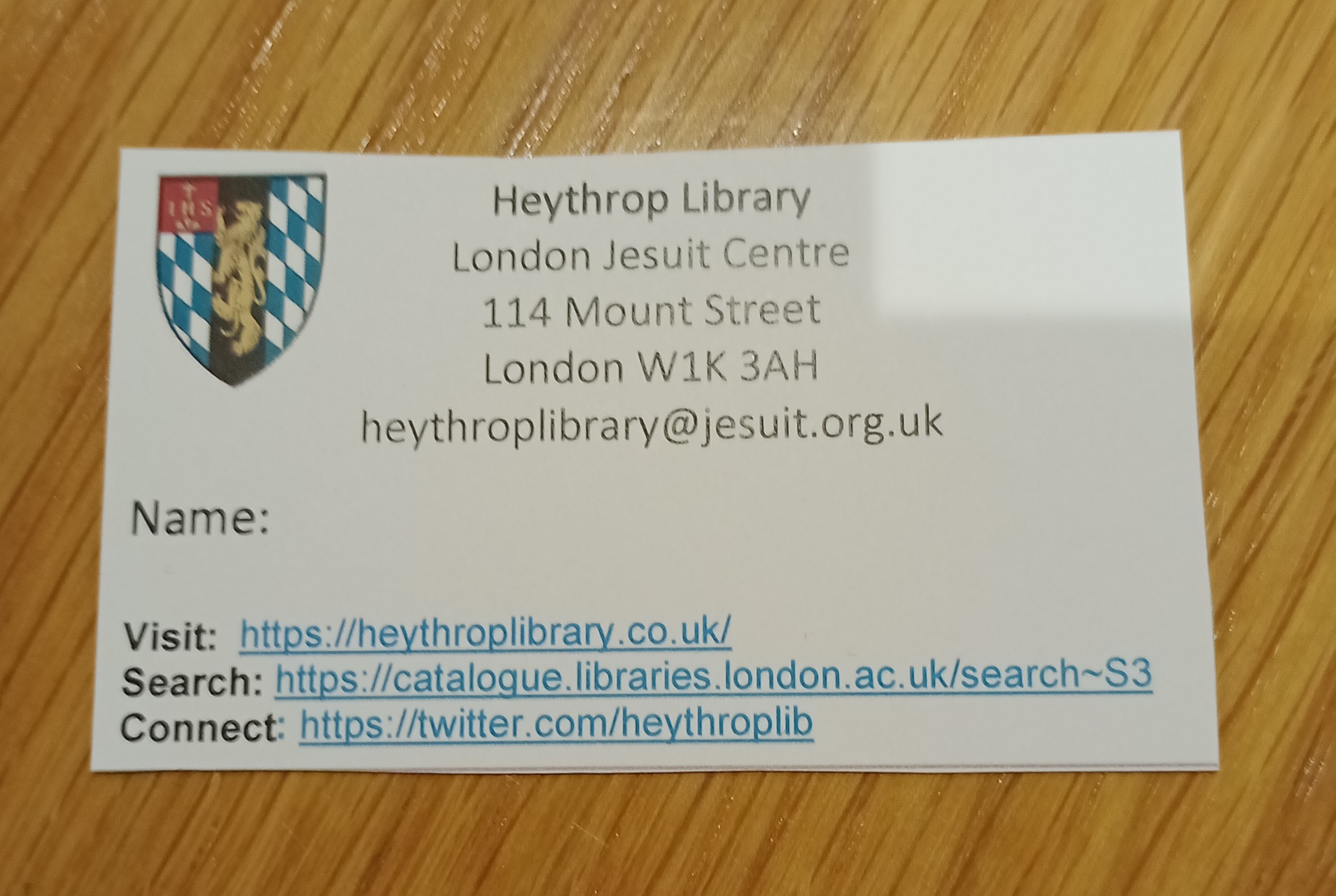 New membership charges – Heythrop Library